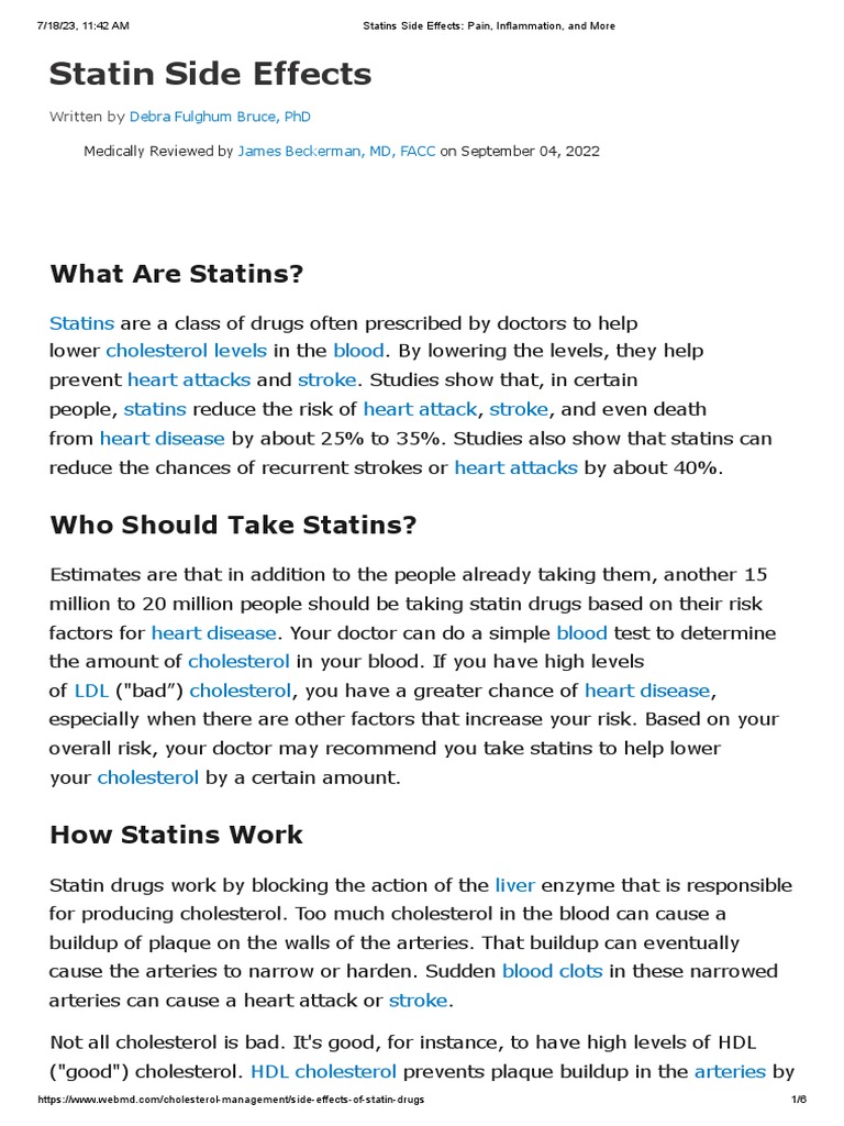 Statins Side Effects - Pain, Inflammation, and More | PDF | Statin ...