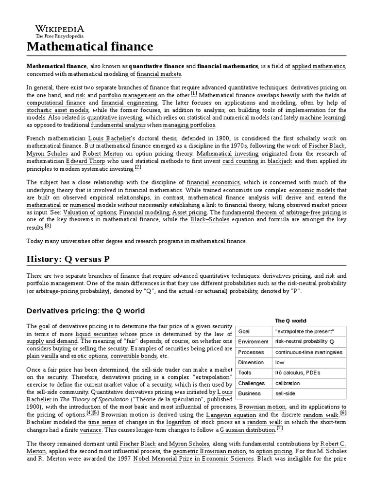 Mathematical Finance | PDF