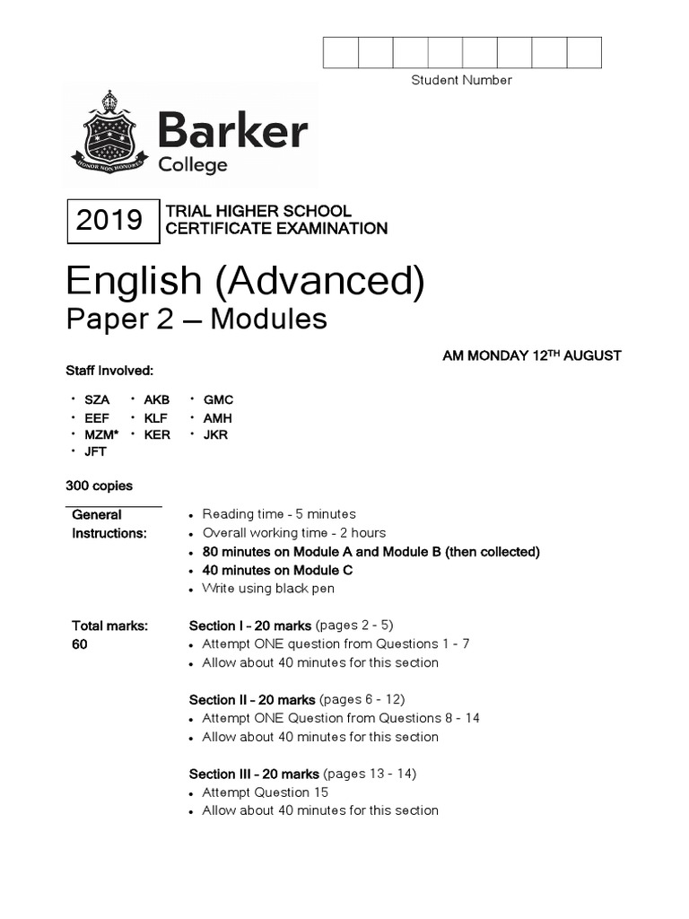 Advanced English Exam Paper 2 Modules | PDF | Emma (Novel)