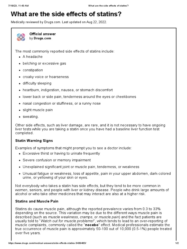 Statin Side Effects Explained | PDF | Statin | Clinical Medicine