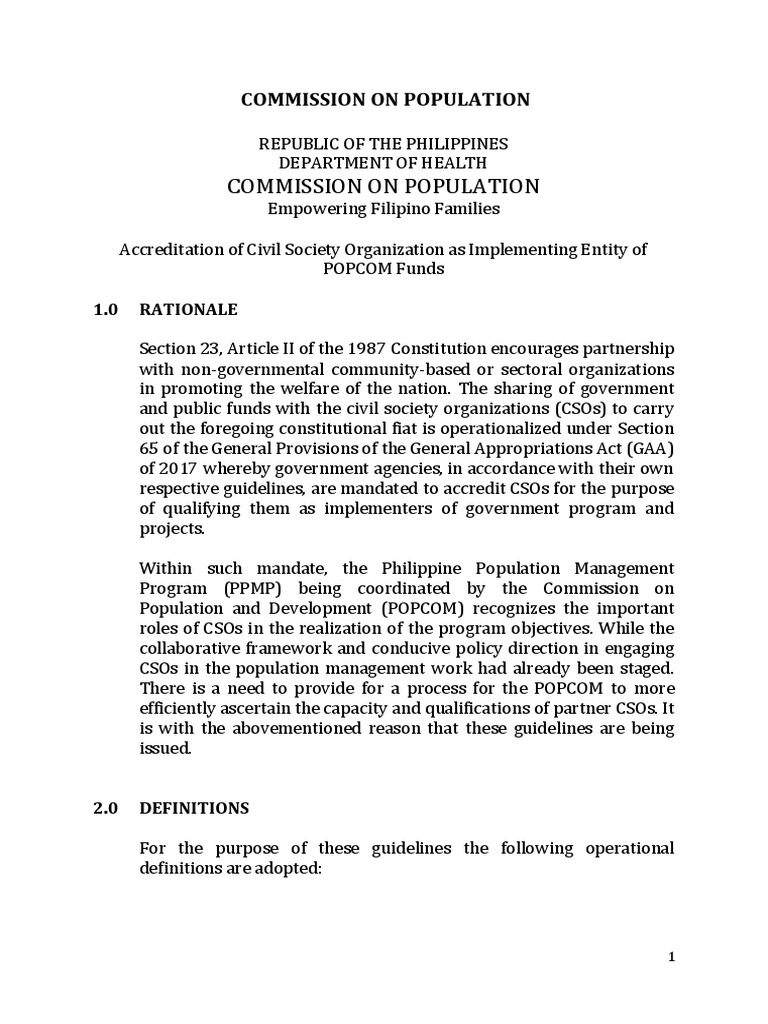 Guidelines On CSO Accreditation - POPCOM | PDF | Non Governmental ...