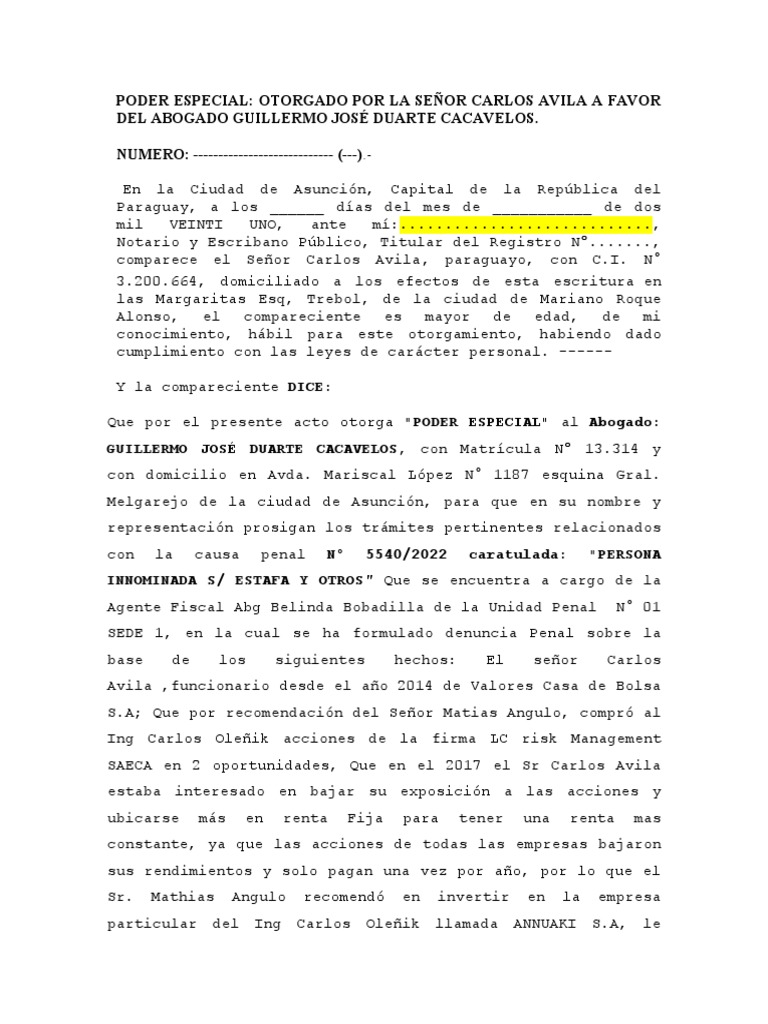 Minuta Poder Especial | PDF | Apelación | Bolsa