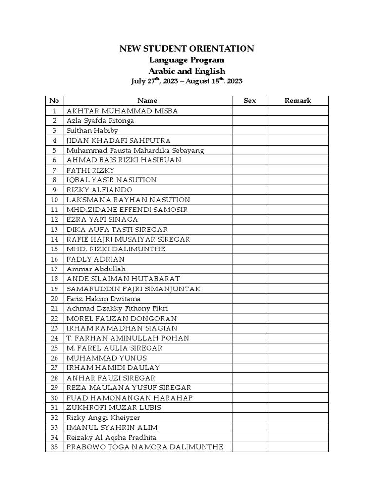 July 2023 - New Student Orientation - Attendance List | PDF
