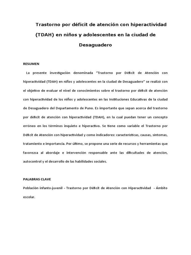 Trastorno Por Déficit de Atención Con Hiperactividad | PDF | Desorden hiperactivo y deficit de ...