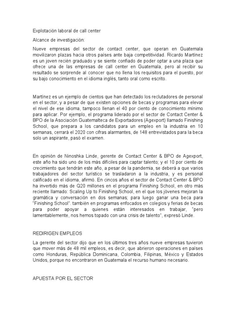 Crisis de Talento en Call Centers | PDF | Outsourcing | Guatemala