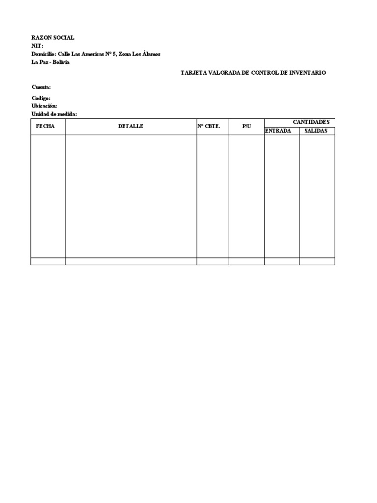 Kardex o Tarjeta Valorada de Inventario | PDF