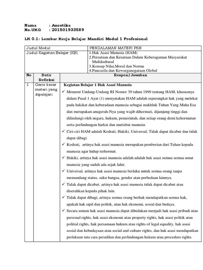 Contoh LK.01 Profesional PKN PPG Dalam Jabatan | PDF