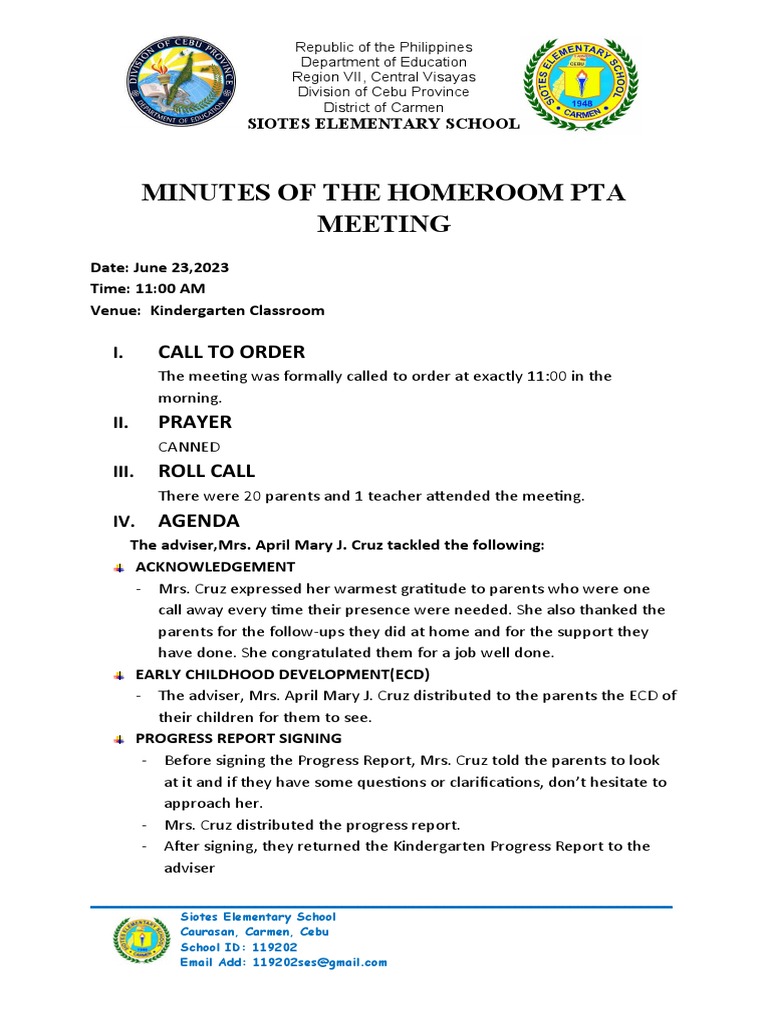 Minutes of The Hpta Meeting June 23,2023 | PDF | Schools | Educational ...