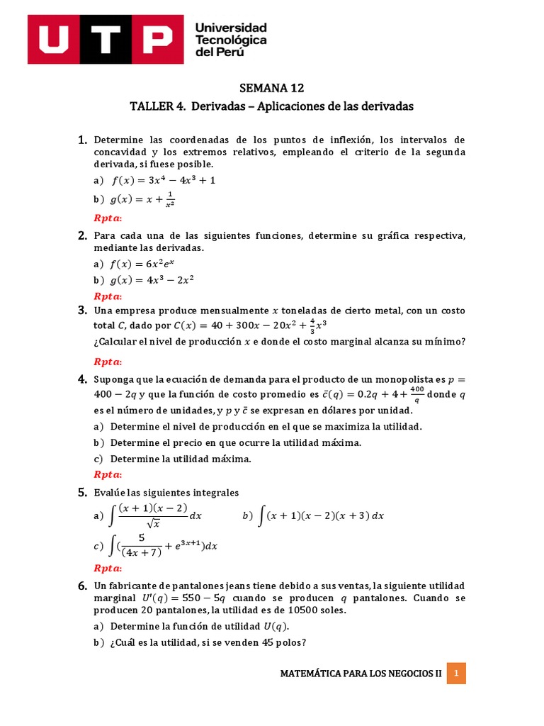 Taller 4 Mpn2 | PDF | Integral | Costo marginal