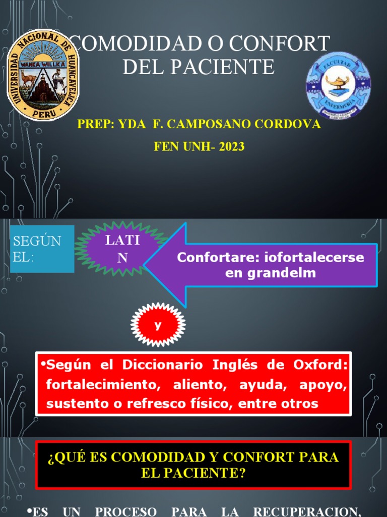Comodidad O Confort Del Paciente: Prep: Yda F. Camposano Cordova FEN ...
