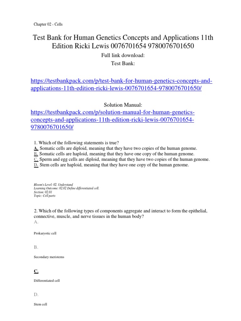 Human Genetics Concepts and Applications 11th Edition Ricki Lewis Test ...