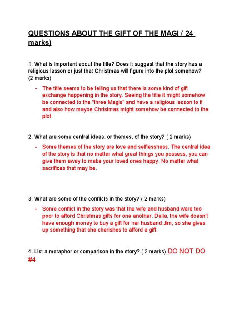 QUESTIONS ABOUT THE GIFT OF THE MAGI | PDF | Money