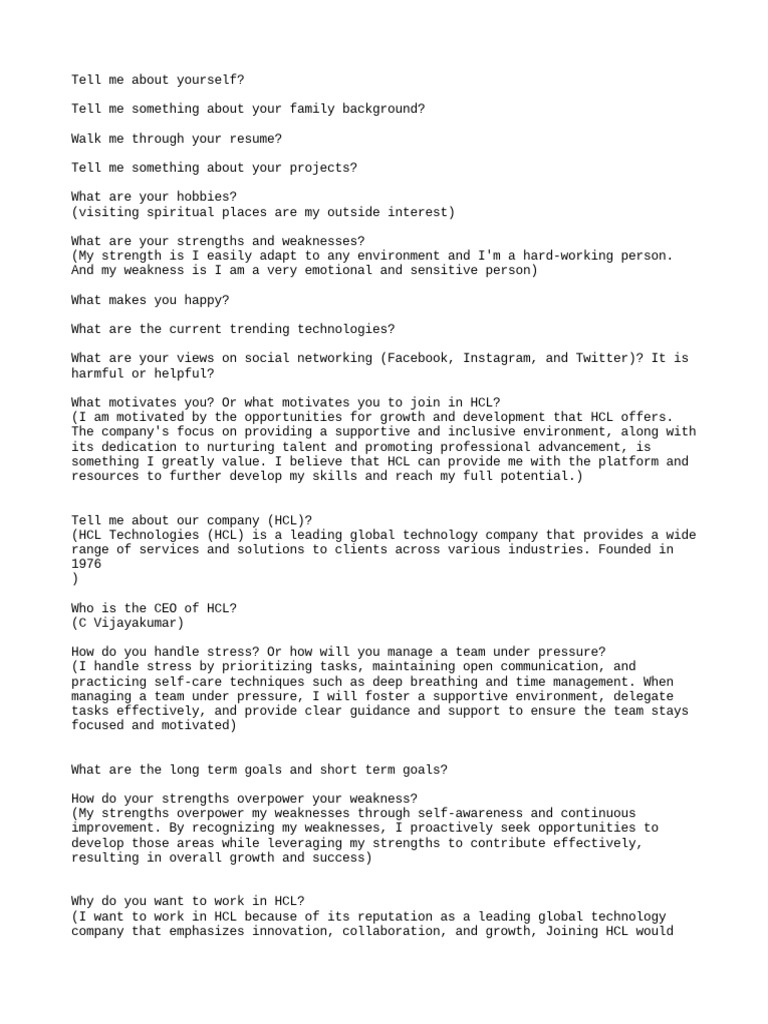 HCL Interview | PDF