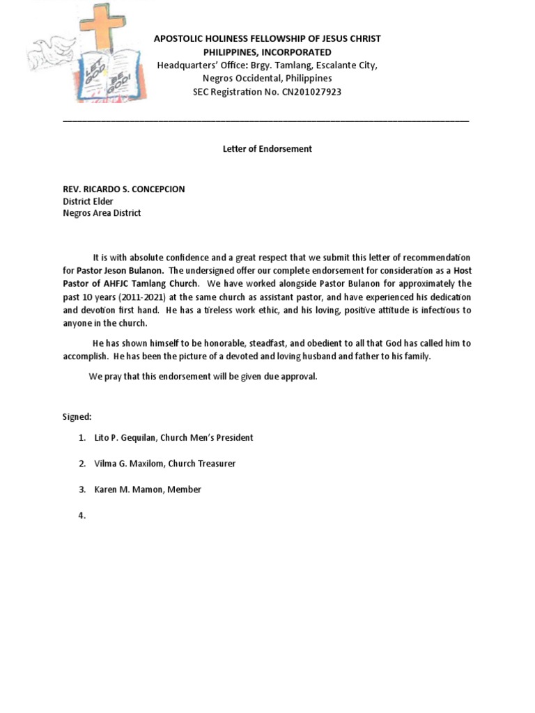 Letter of Endorsement | PDF | Religious Belief And Doctrine | Christian Belief And Doctrine