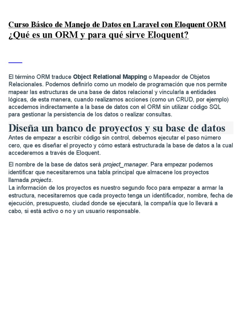 Curso Básico de Manejo de Datos en Laravel Con Eloquent ORM | PDF | Bases de datos | Mi sql