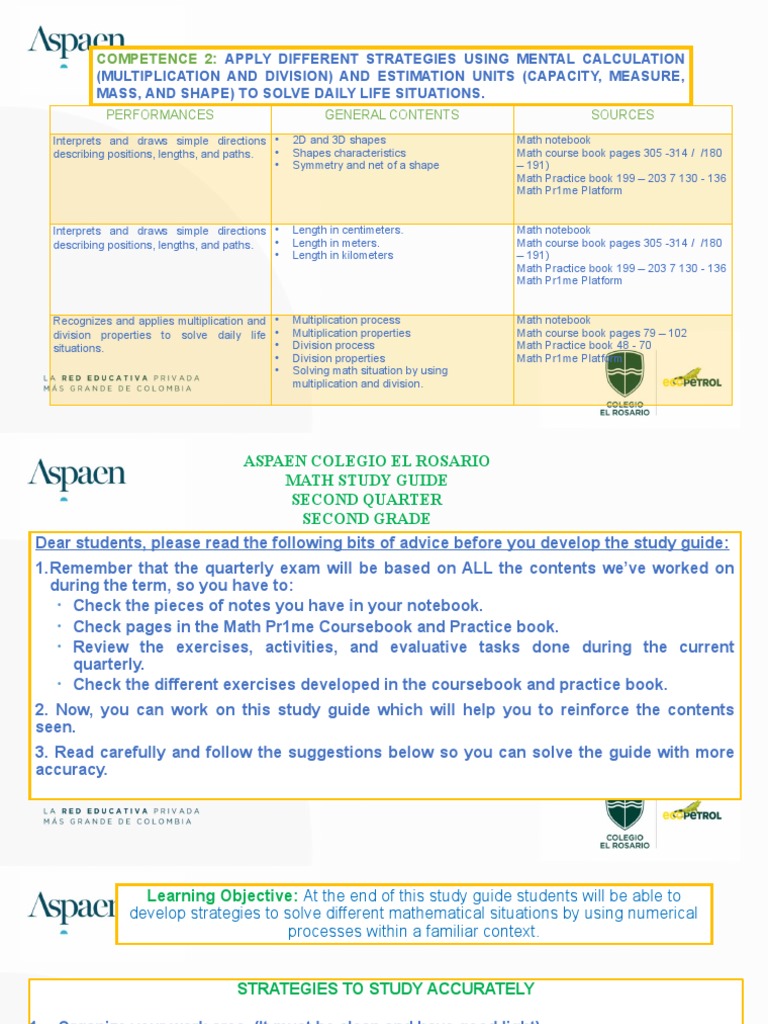 2°math Study Guide 2ND Grade Ii Quarter - 2023 | PDF | Reading ...