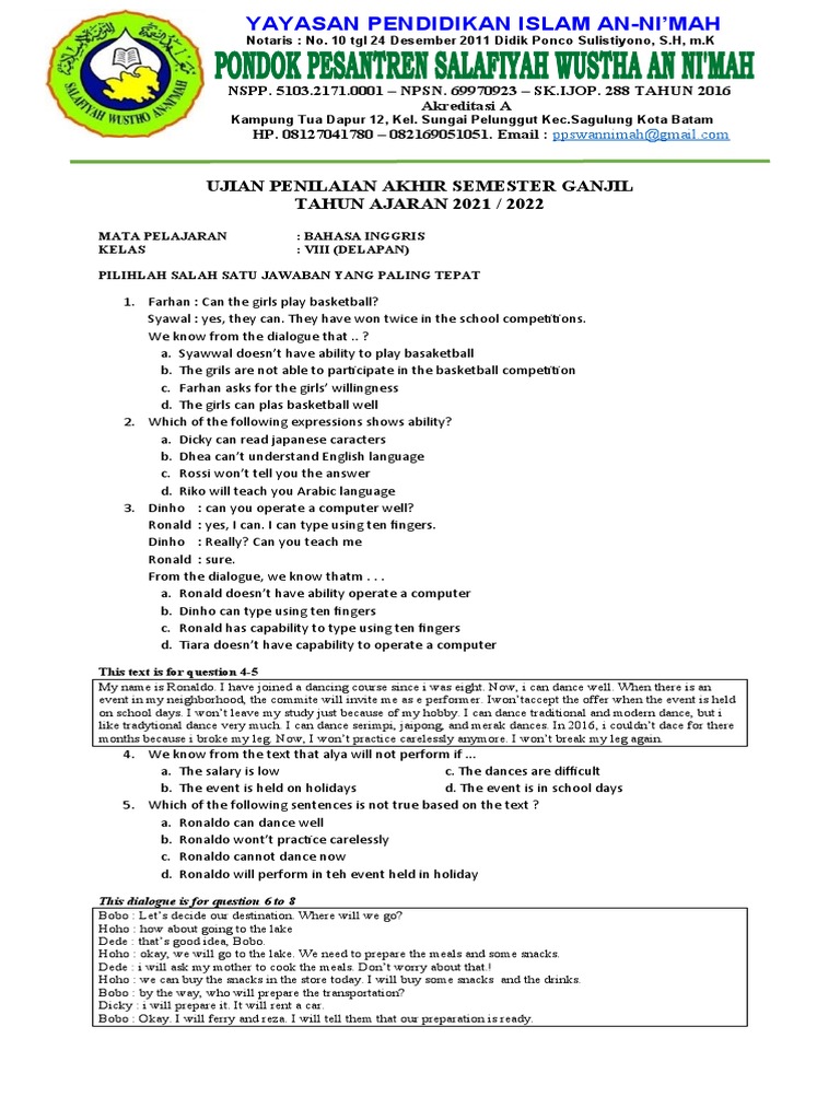 Soal Pat Bahasa Inggris Kelas 8 Pdf - EmriDev