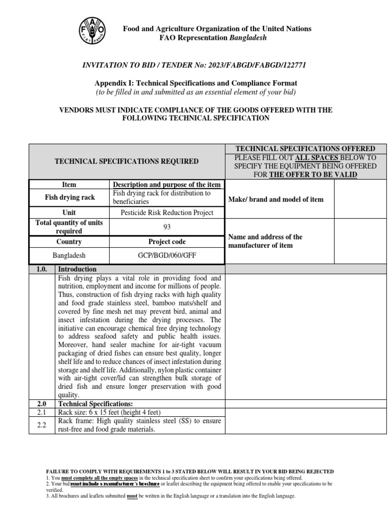 Appendix I - Technical Specifications and Compliance Format | PDF | Specification (Technical ...