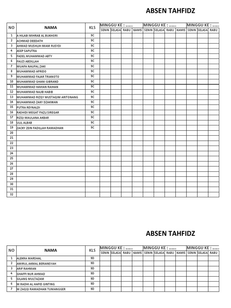 Absen Tahfidz Rijal | PDF | Seni