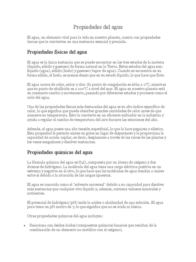 Propiedades Del Agua | PDF | Gravedad | Propiedades del agua