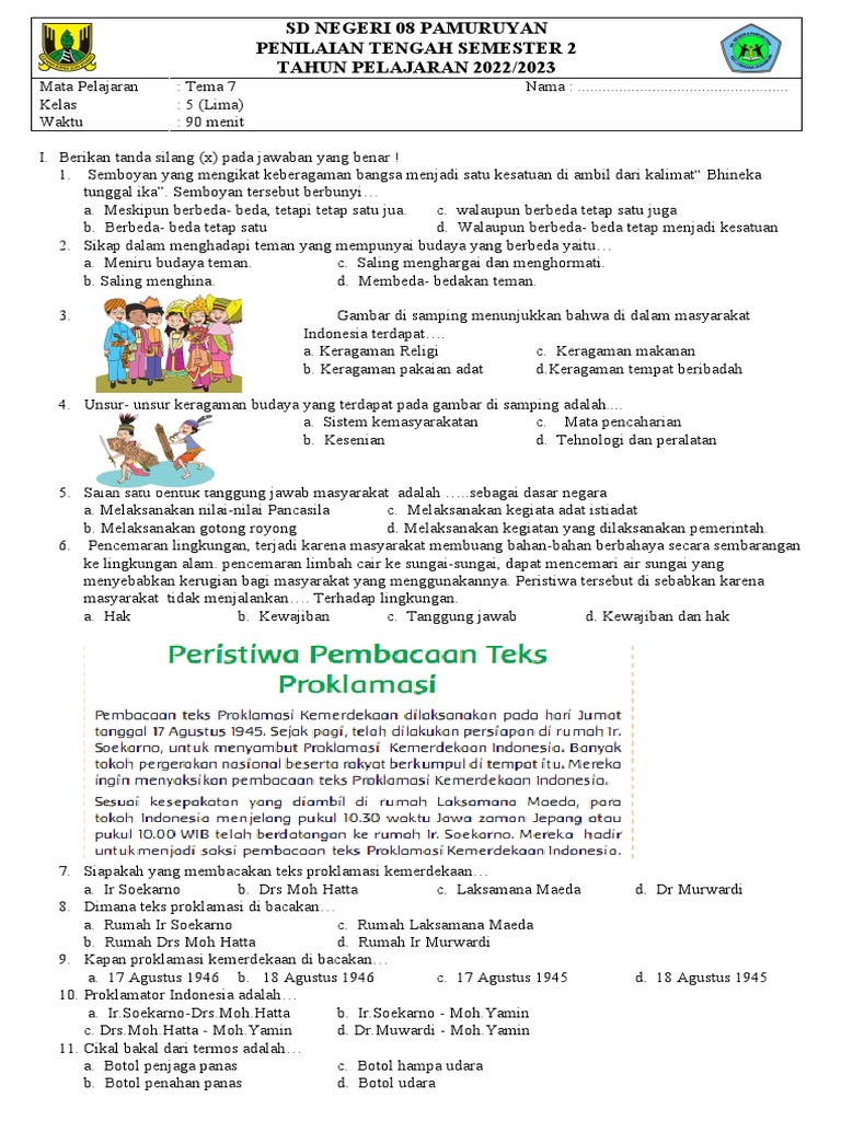 Soal PTS Kelas 5 Tema 7 | PDF