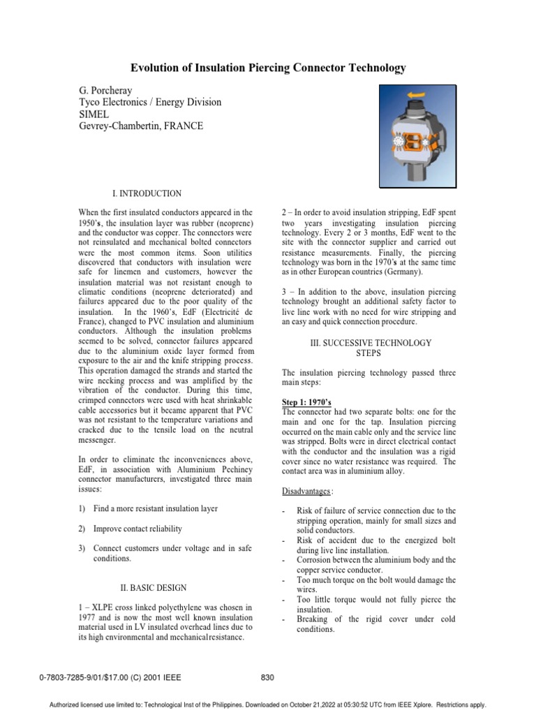Evolution Of Insulation Piercing Connector Technology Pdf Electrical Connector Insulator