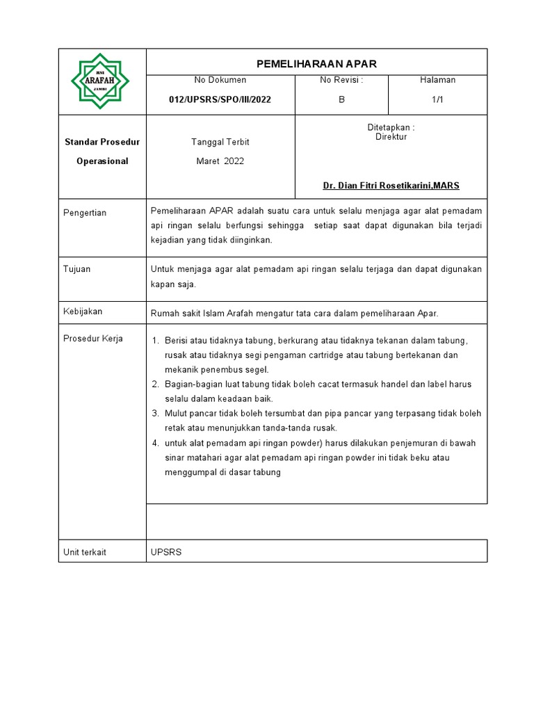012 Spo Pemeliharaan Apar | PDF