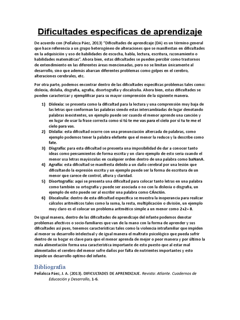 Dificultades específicas de aprendizaje | PDF | Aprendizaje | Sicología