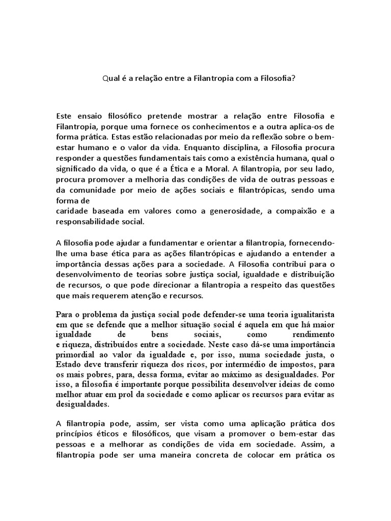 Relação entre Filantropia e Filosofia | PDF | Moralidade | Sociologia