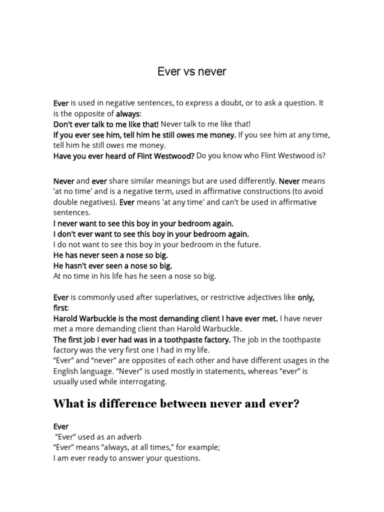 Ever Vs Never | PDF | Adjective | Language Families