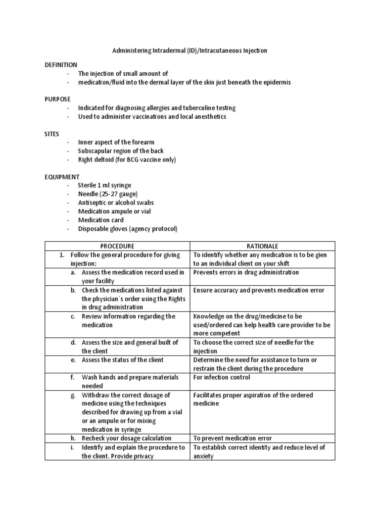 Administering Intradermal | PDF | Injection (Medicine) | Health Sciences