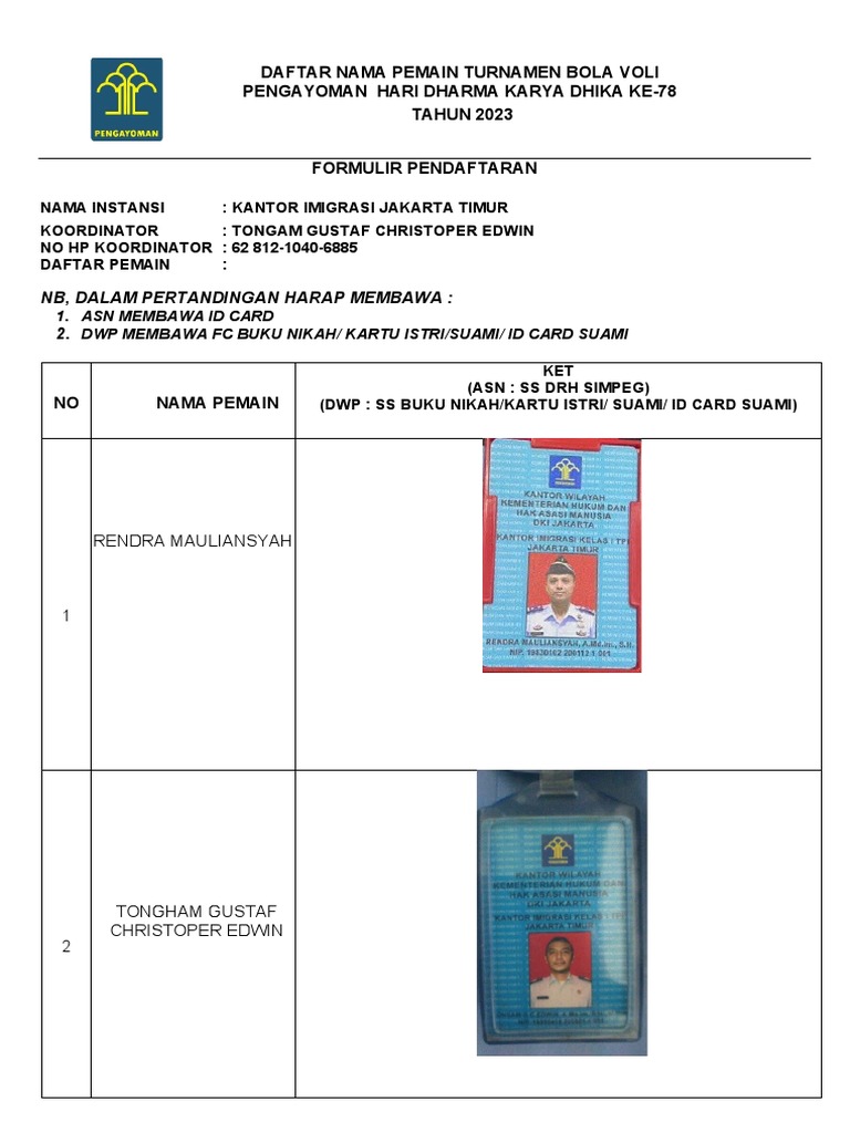 FORM Pendaftaran VOLLY JAKTIM | PDF FORM Pendaftaran VOLLY JAKTIM | PDF