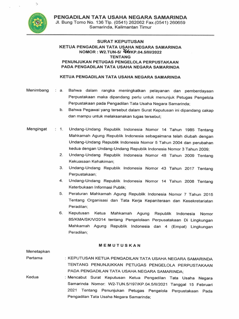 Sk Penunjukan Petugas Pengelola Perpustakaan | PDF