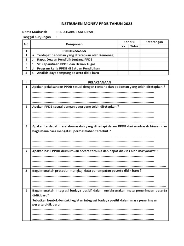 Instrumen Monev PPDB 2023 | PDF