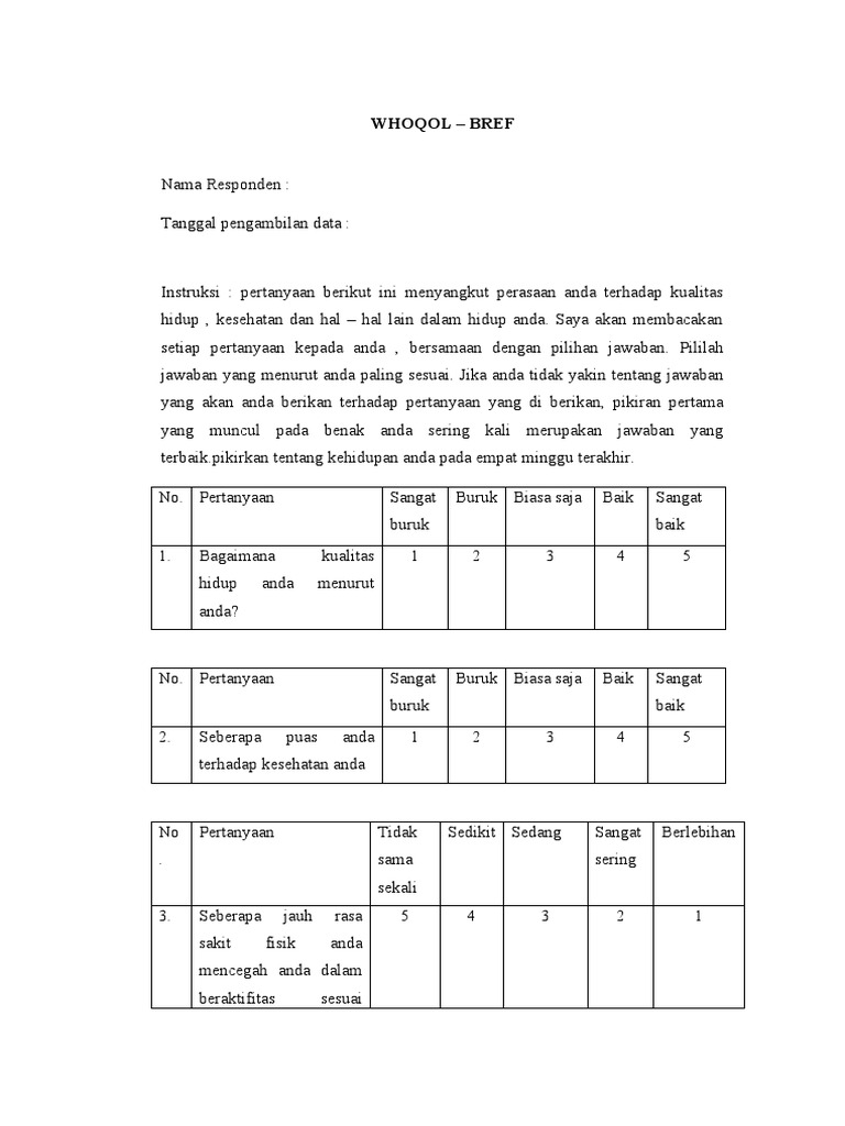 Whoqol Kuisioner | PDF