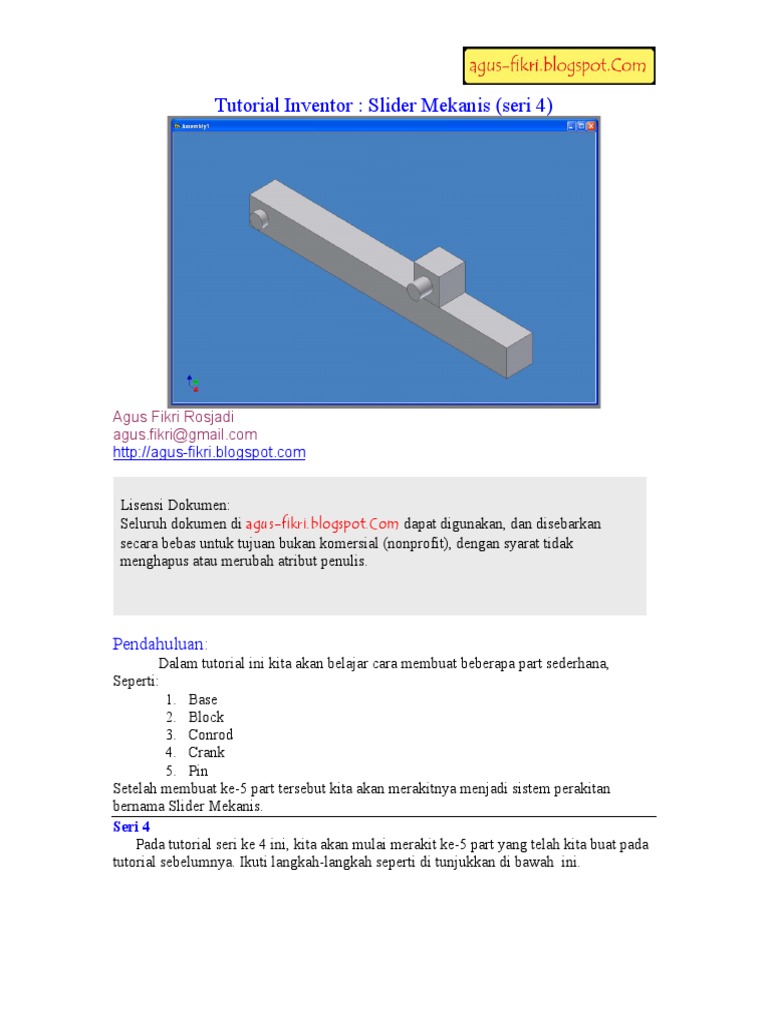 Tutorial Inventor Slider Mekanis Seri 4 | PDF