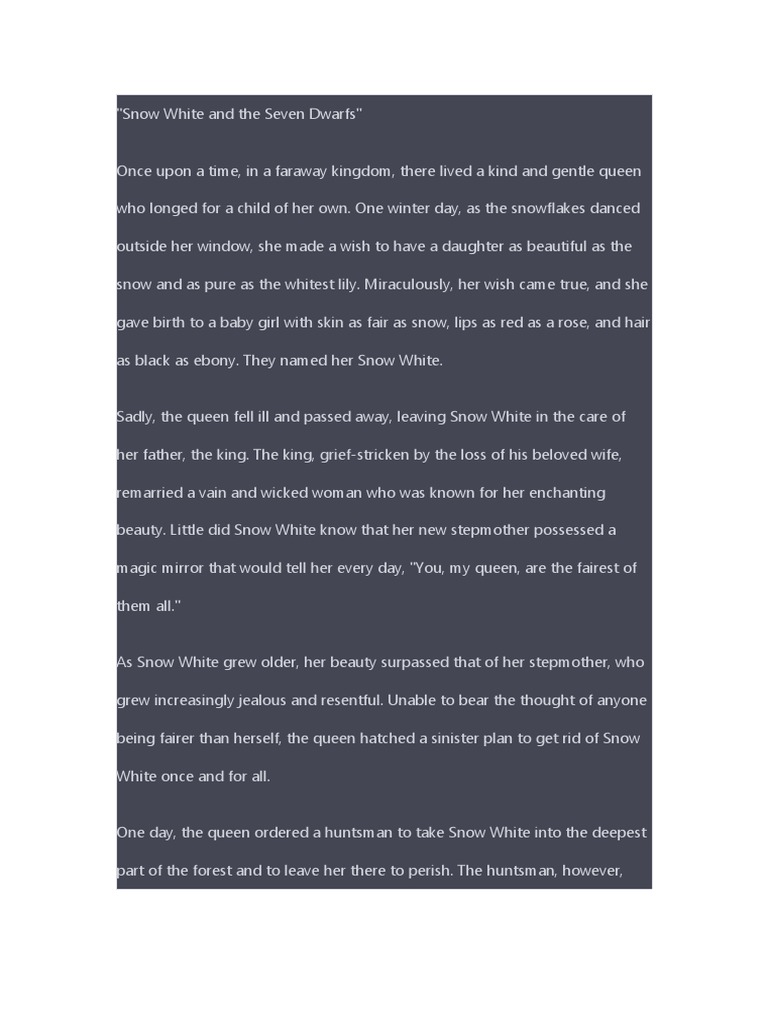 Snow White And The Seven Dwarfs Pdf Snow White Fairy Tales
