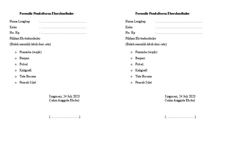 Formulir Pemilihan Ekstra | PDF