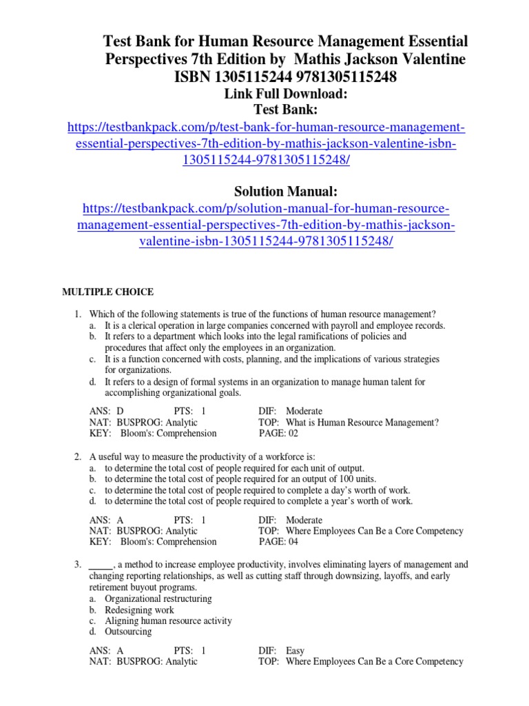 Human Resource Management Essential Perspectives 7th Edition by Mathis ...