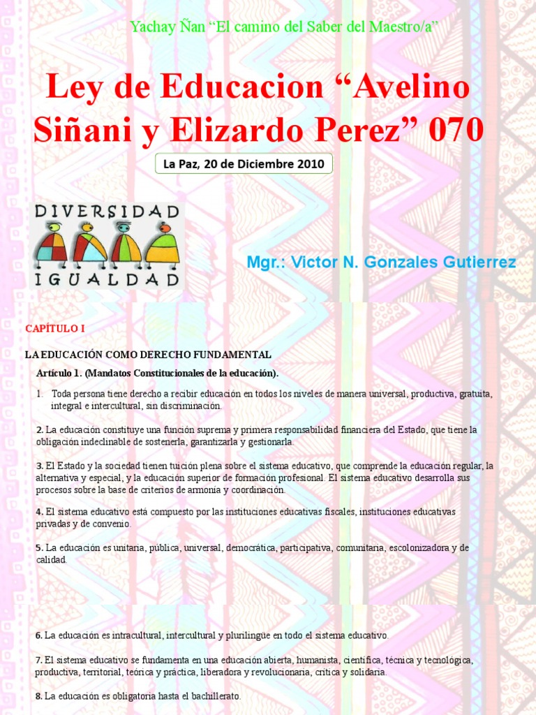 Ley 070 | PDF | Titulo academico | Educación más alta