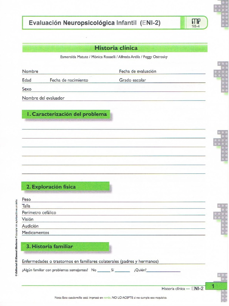 ENI-2 Historia Clínica | PDF