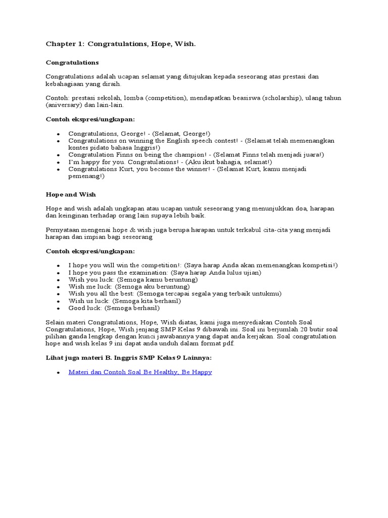 Chapter 1: Congratulations, Hope, Wish | PDF | Career & Growth