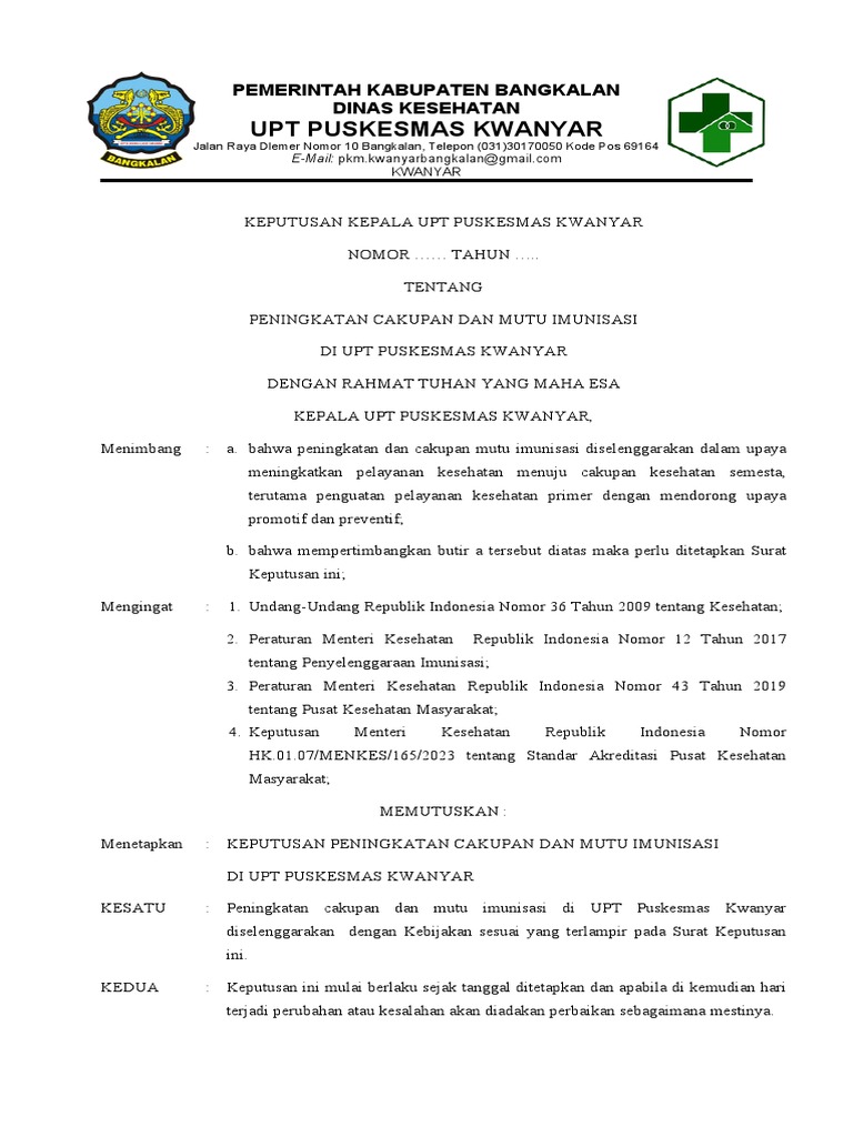 SK Tentang Peningkatan Cakupan Dan Mutu Imunisasi | PDF