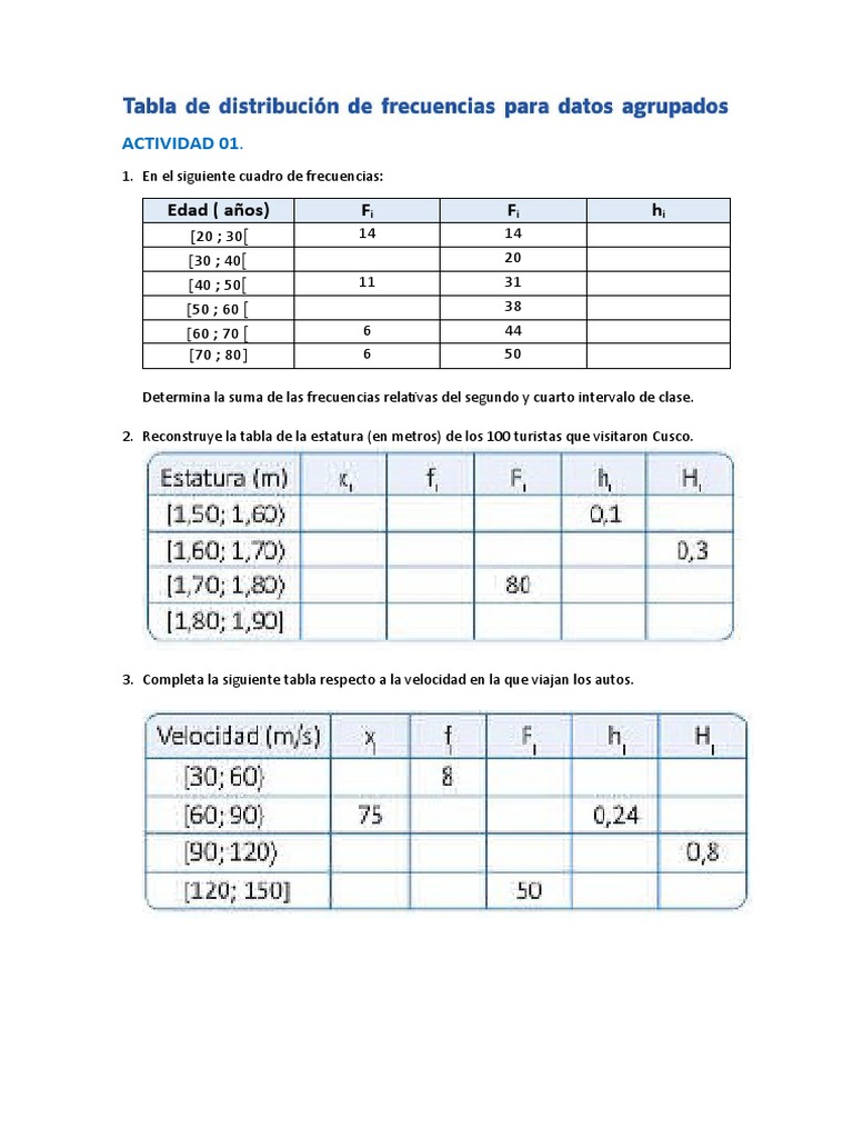 ACTIVIDAD 01 - TABLAS DE FRECUENCIA DE DATOS AGRUPADOS - Estudiante | PDF