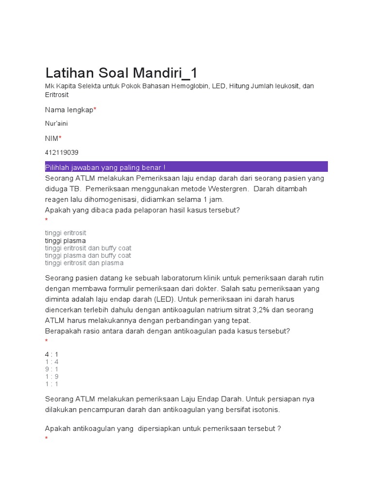 Latihan Soal Mandiri LED, LEuko, Erit - Hb. | PDF | Pengembangan Diri