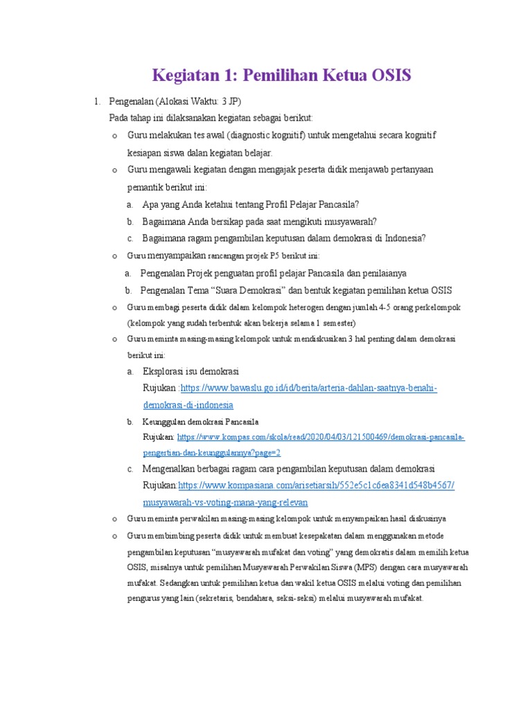 Kegiatan Pertemuan 1 P5 - Suara Demokrasi - Pemilihan Ketua OSIS | PDF
