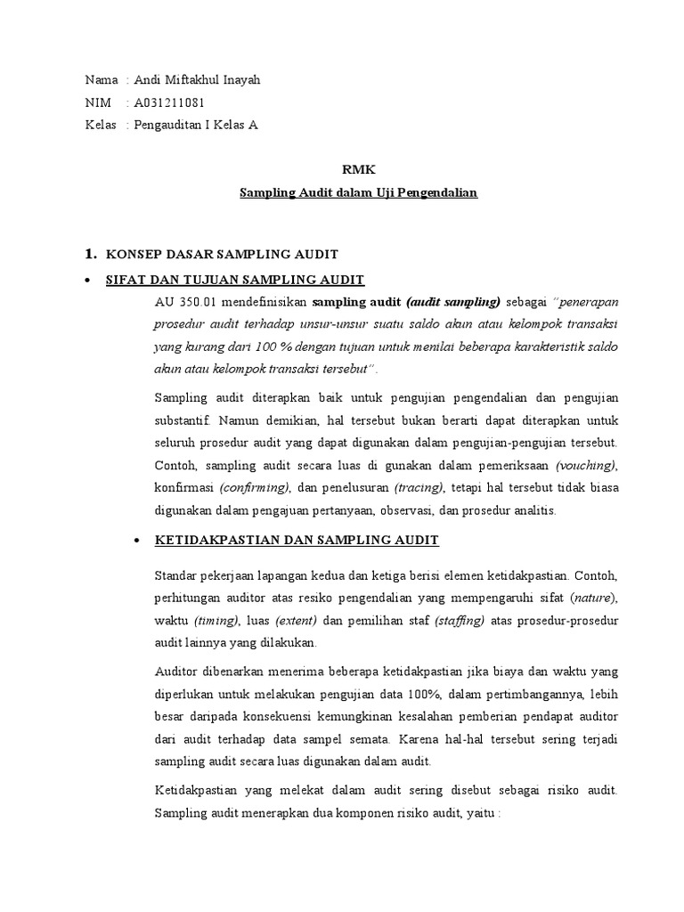 RMK 11 Sampling Audit Dalam Uji Pengendalian | PDF | Bisnis | Komputer