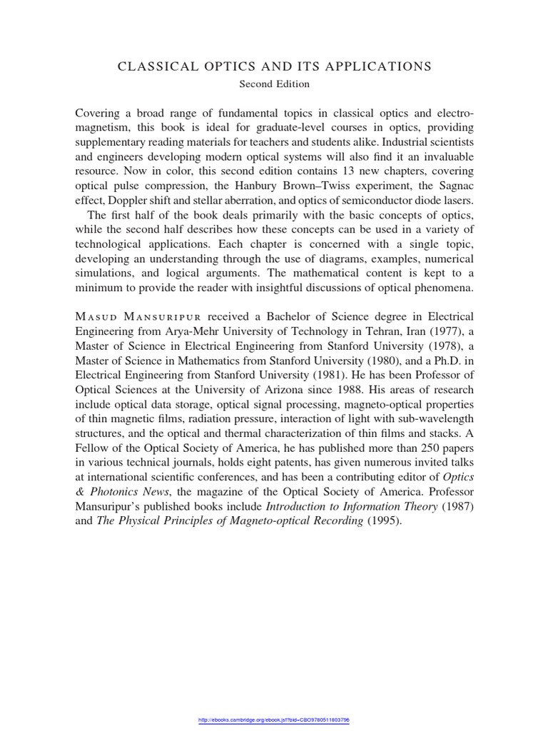 Classical Optics and Its Applications | PDF | Optics | Interferometry