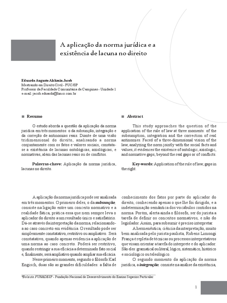 A Aplicação Da Norma Jurídica e A Existência de Lacuna No Direito | PDF ...