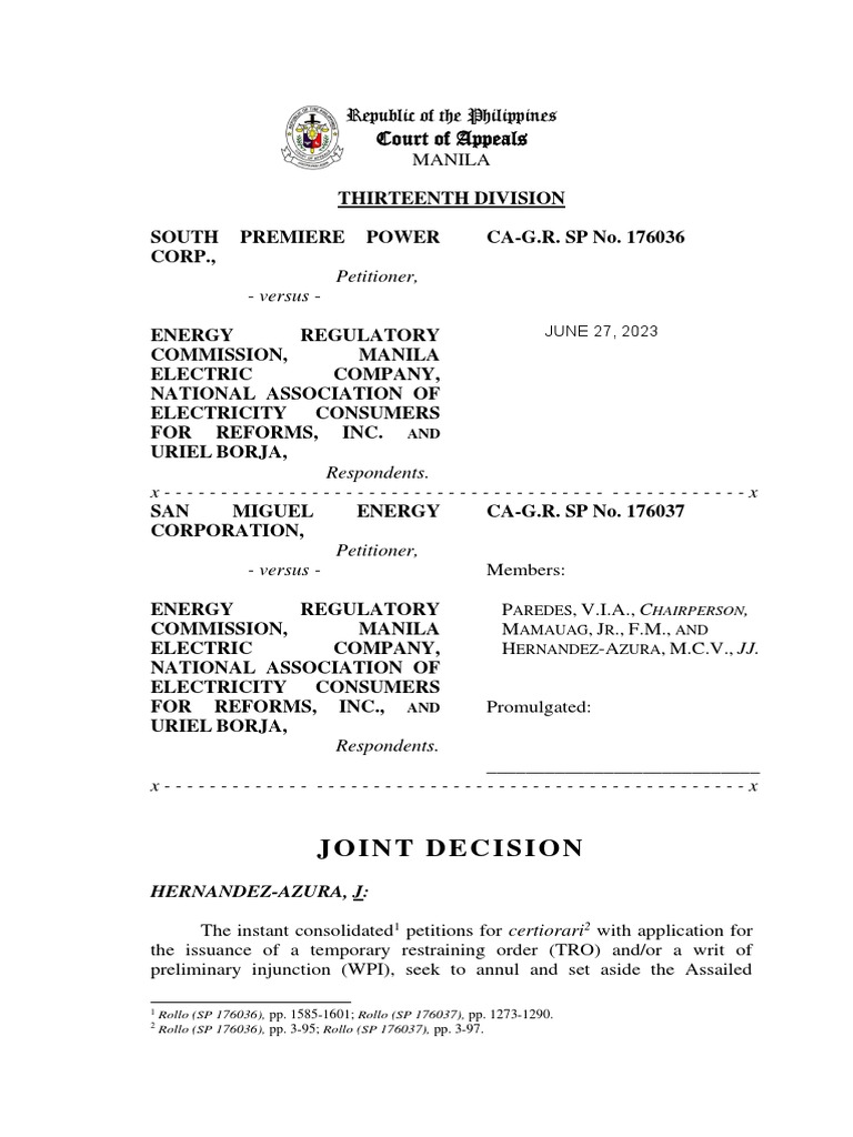 SPPC v. ERC Decision | PDF | Certiorari | Injunction